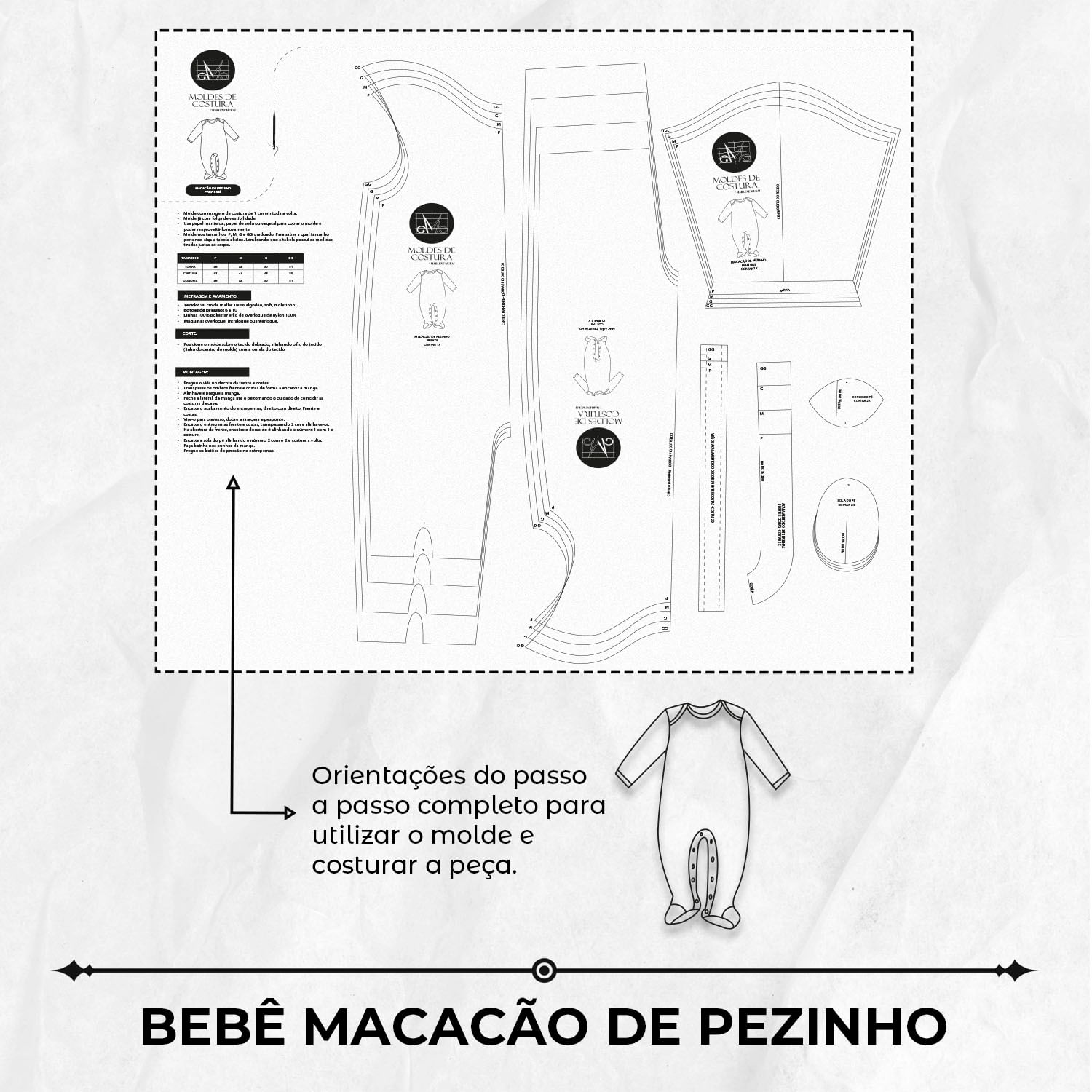 Molde Bebê Macacão De Pezinho Tamanho P Ao Gg By Marlene Mukai