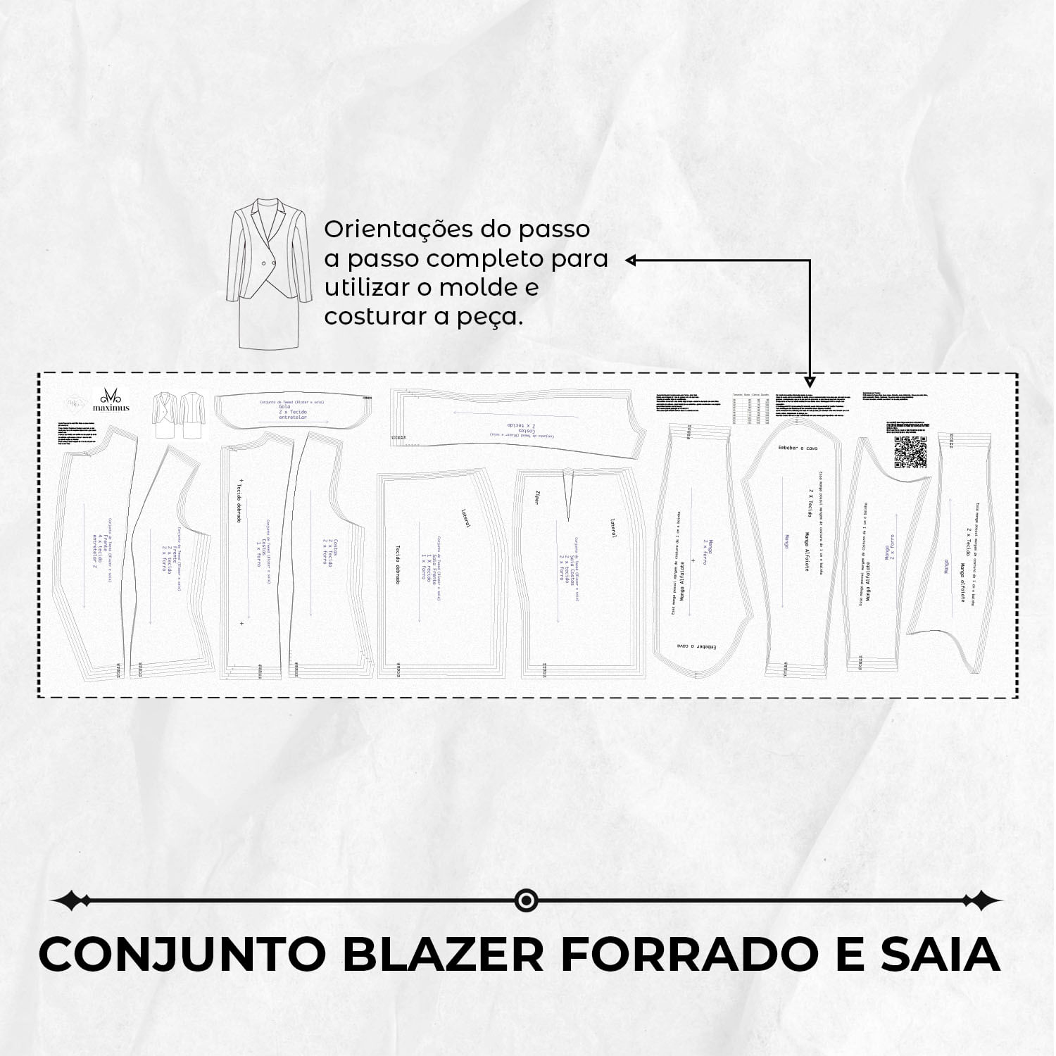 Molde conjunto blazer forrado saia lápis by Wania Machado