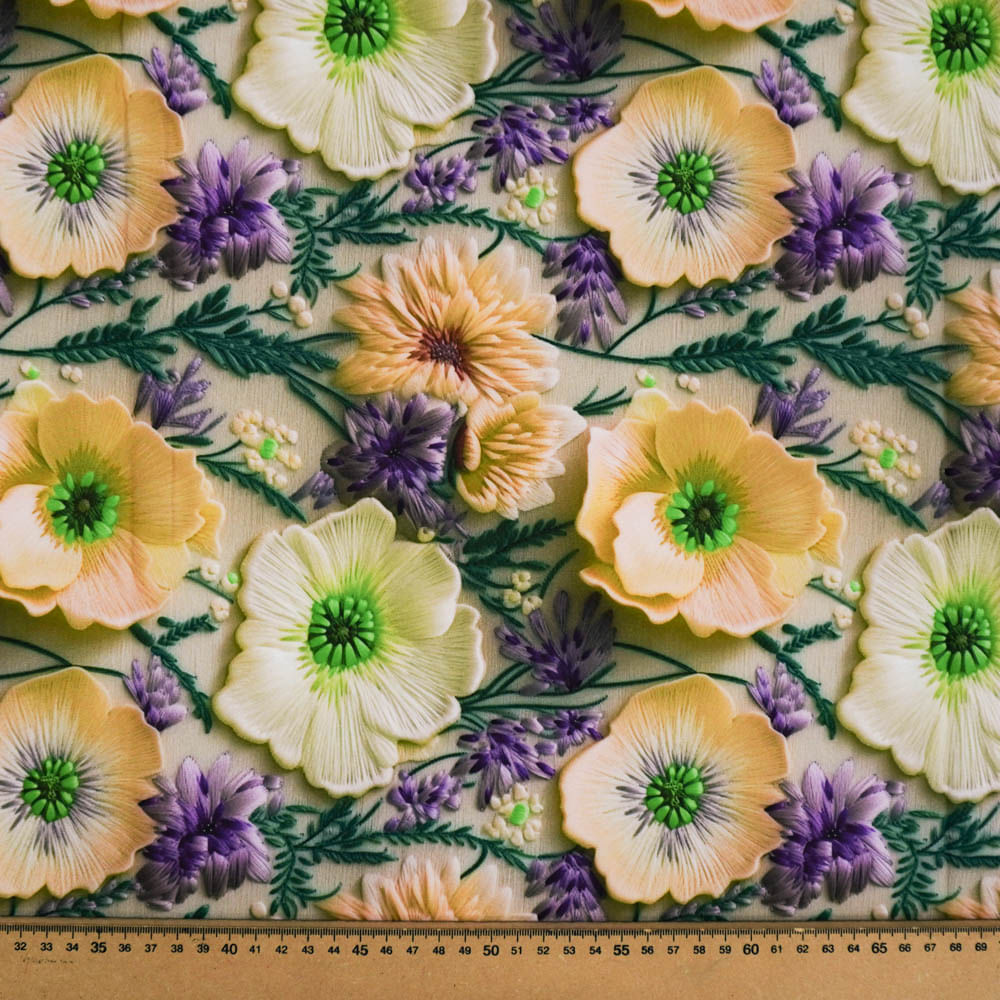 Tecido seda pluma estampado floral/ramos