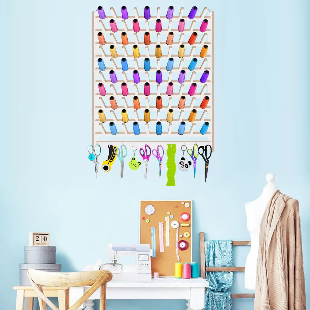 Suporte Organizador De Linhas De Costura Em Parede Porta Fio 100 Cones