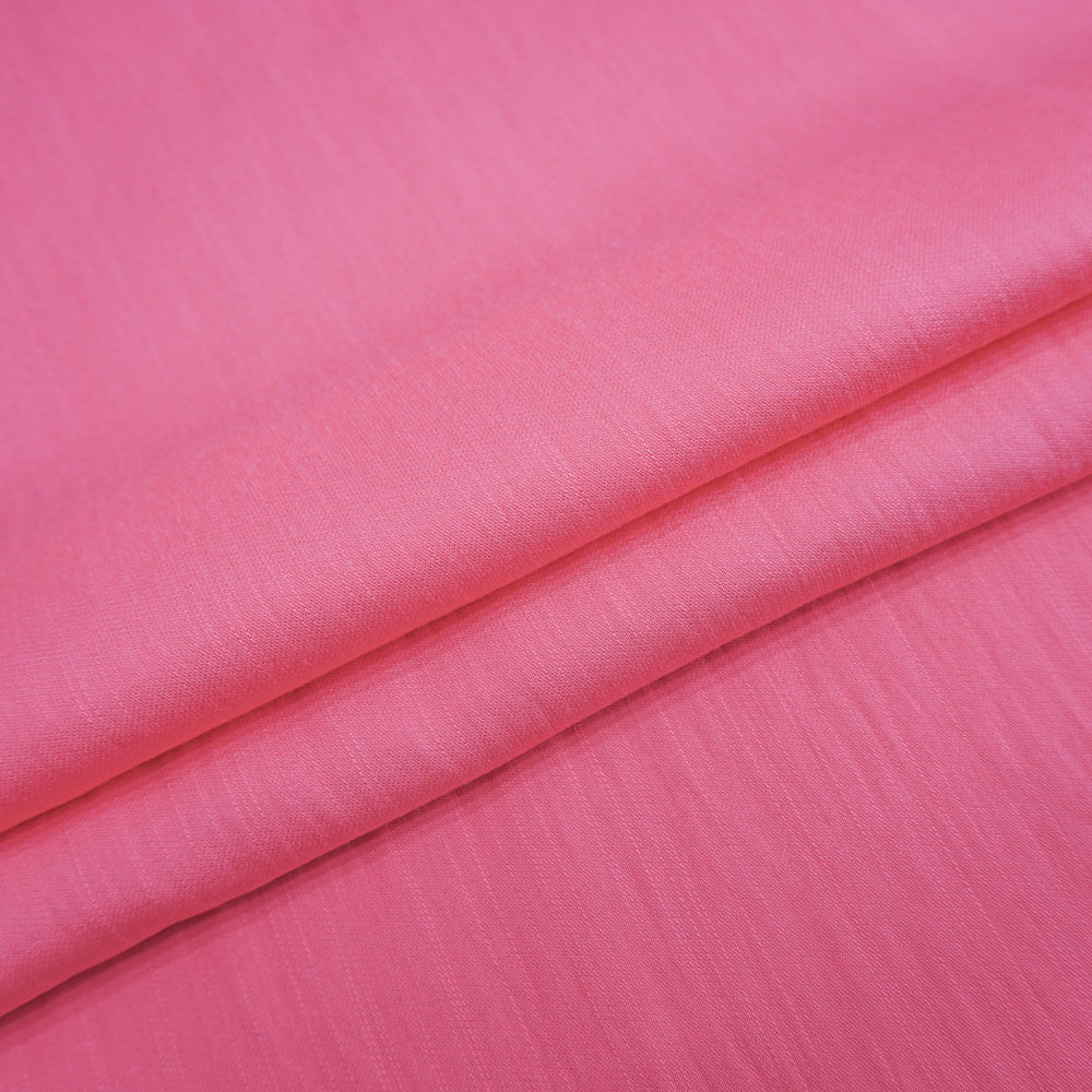 Tecido viscose twill trama de linho rosa chiclete