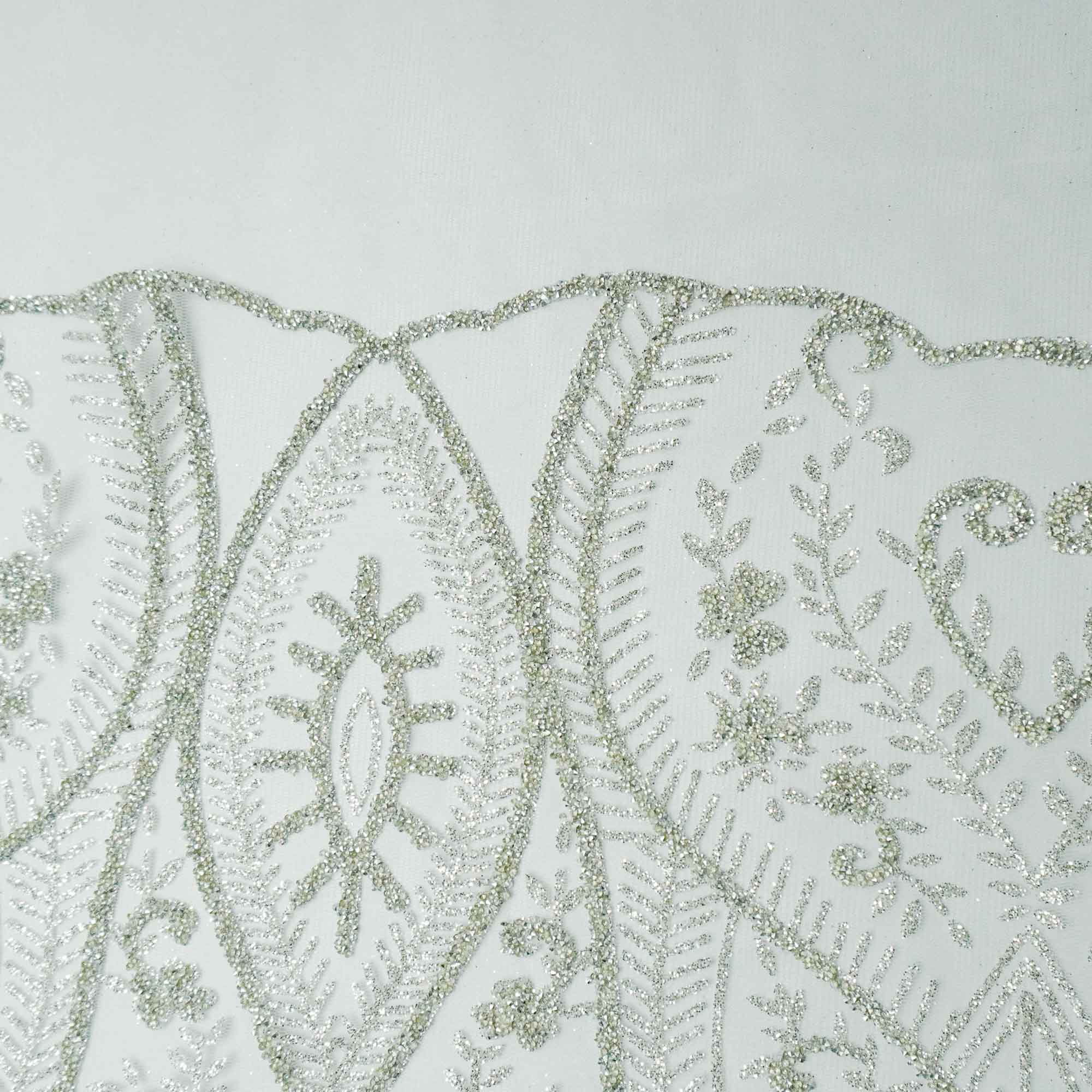 Tecido renda tule glitter com diamante quebrado branco